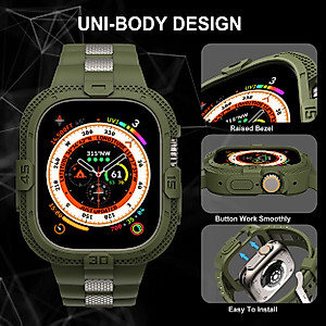 GELISHI Bands Compatible for Apple Watch Ultra 2/1 49mm Band, Rugged Protective Case with TPU Sport Band Military Shockproof Bumper Case for Apple Watch 49mm Men, Army Green