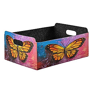 xigua Large Foldable Storage Bins, Felt Storage Basket with Handles, Storage Containers Organizer for Clothes, Toys, Shelves, Closet, Office, Bedroom, Monarch Butterfly