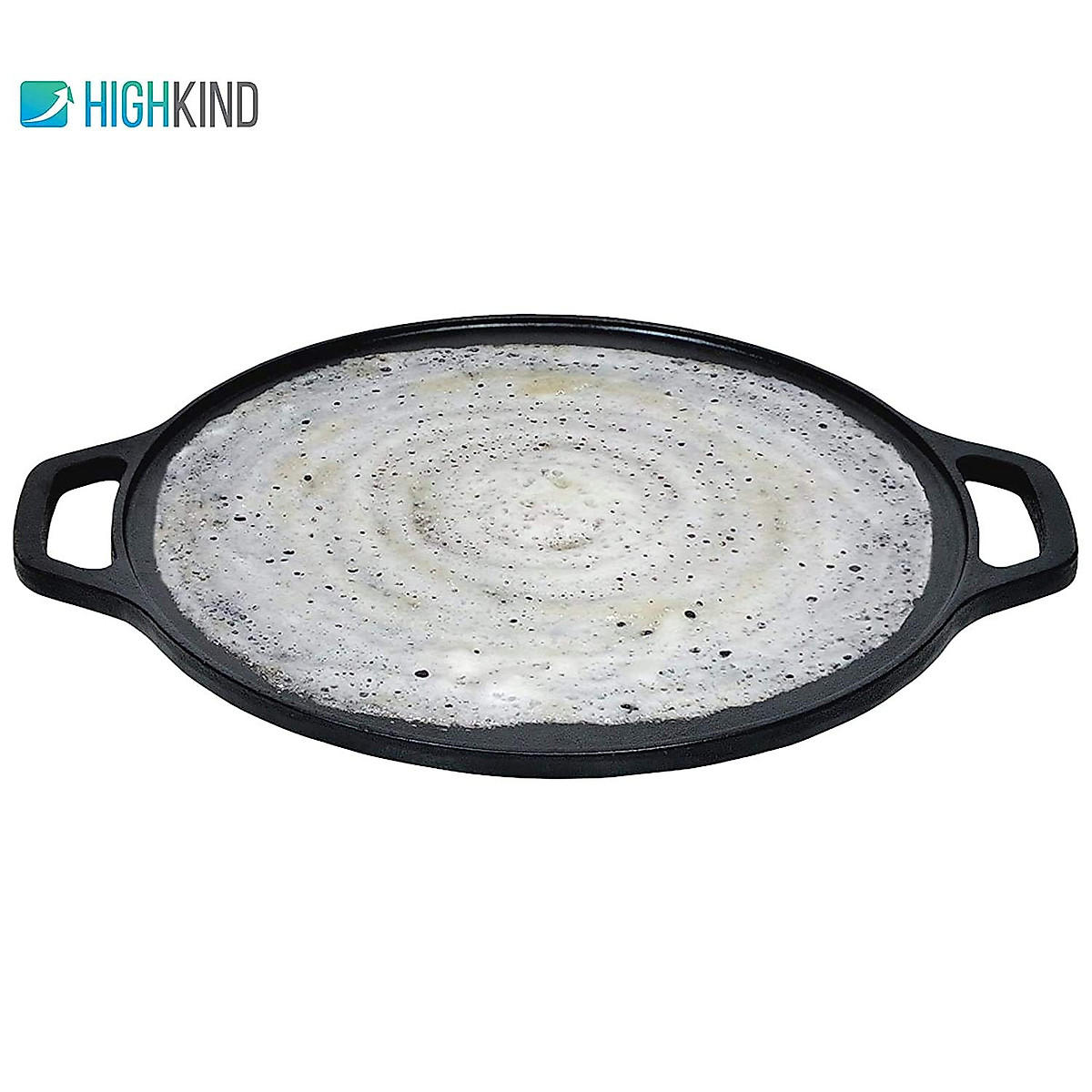 Highkind Pre-Seasoned Cast Iron Dosa Tawa with Premium Extra Coating (12 inches) Perfect for Cooking on Gas, Induction and Electric Cooktops,Black