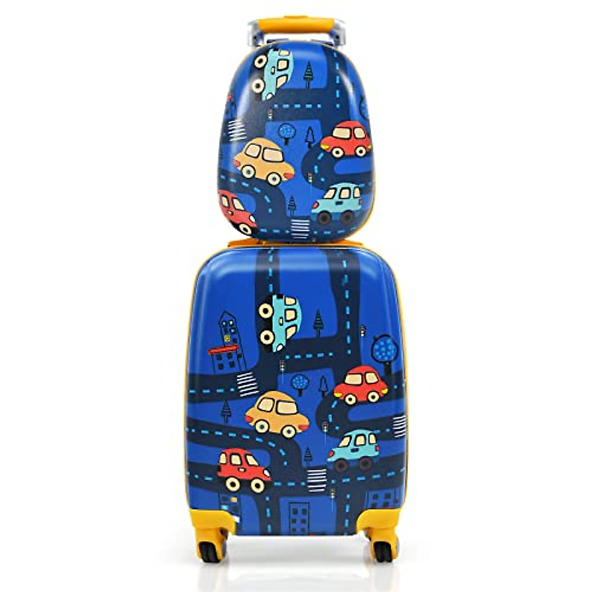 Goplus Kids Luggage Set, 12" & 18" Kids Carry On Luggage Set, Multi-directional Wheels Suitcase, Large Capacity Rolling Trolley Suitcase, Gift for Boys and Girls Toddlers Children Travel (Car)