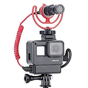 V2 Housing Case Vlogging Frame with Microphone Cold Shoe Mount Compatible for GoPro Hero 7 6 5 Mic Audio Adapter Action Camera Accessories