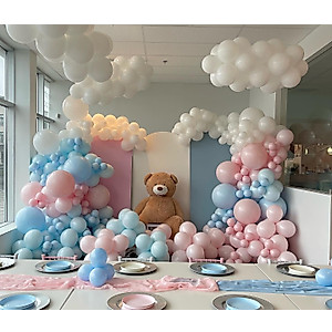 ADOINBY Pink Blue White Balloons, 70 Pcs 12 inch Pink Blue and White Balloons Confetti Latex Balloon with Ribbon for Gender Reveal Baby Shower Birthday Bridal Shower Wedding Party Decorations Supplies