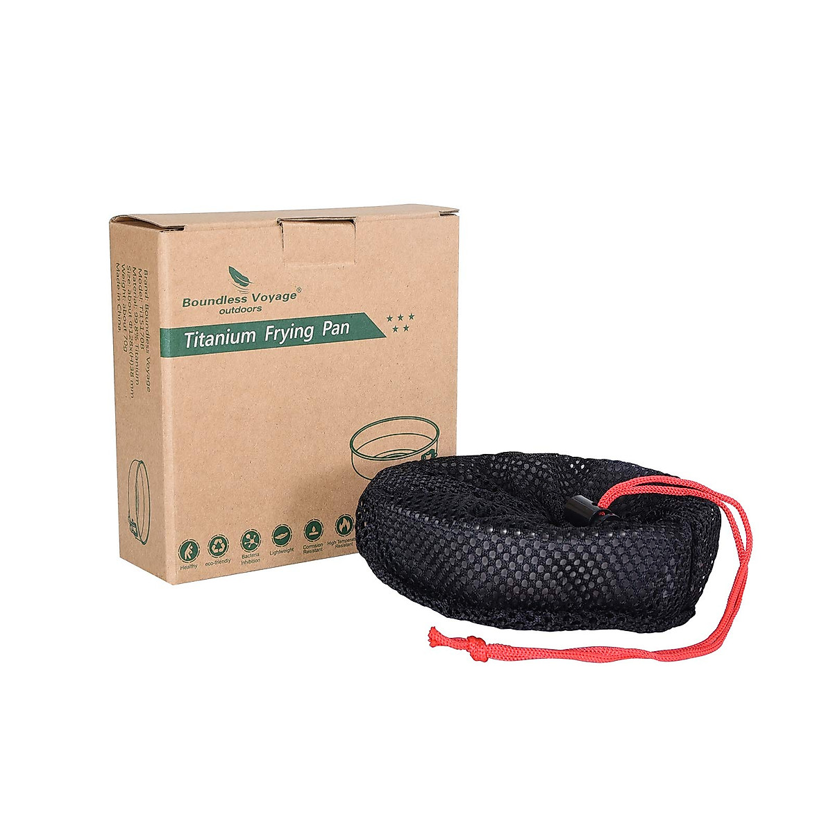 Boundless Voyage Ultra-light Titanium Frying Pan with Folding Handle Outdoor Camping Skillet Griddle Tableware Titanium Pan Ti15170B