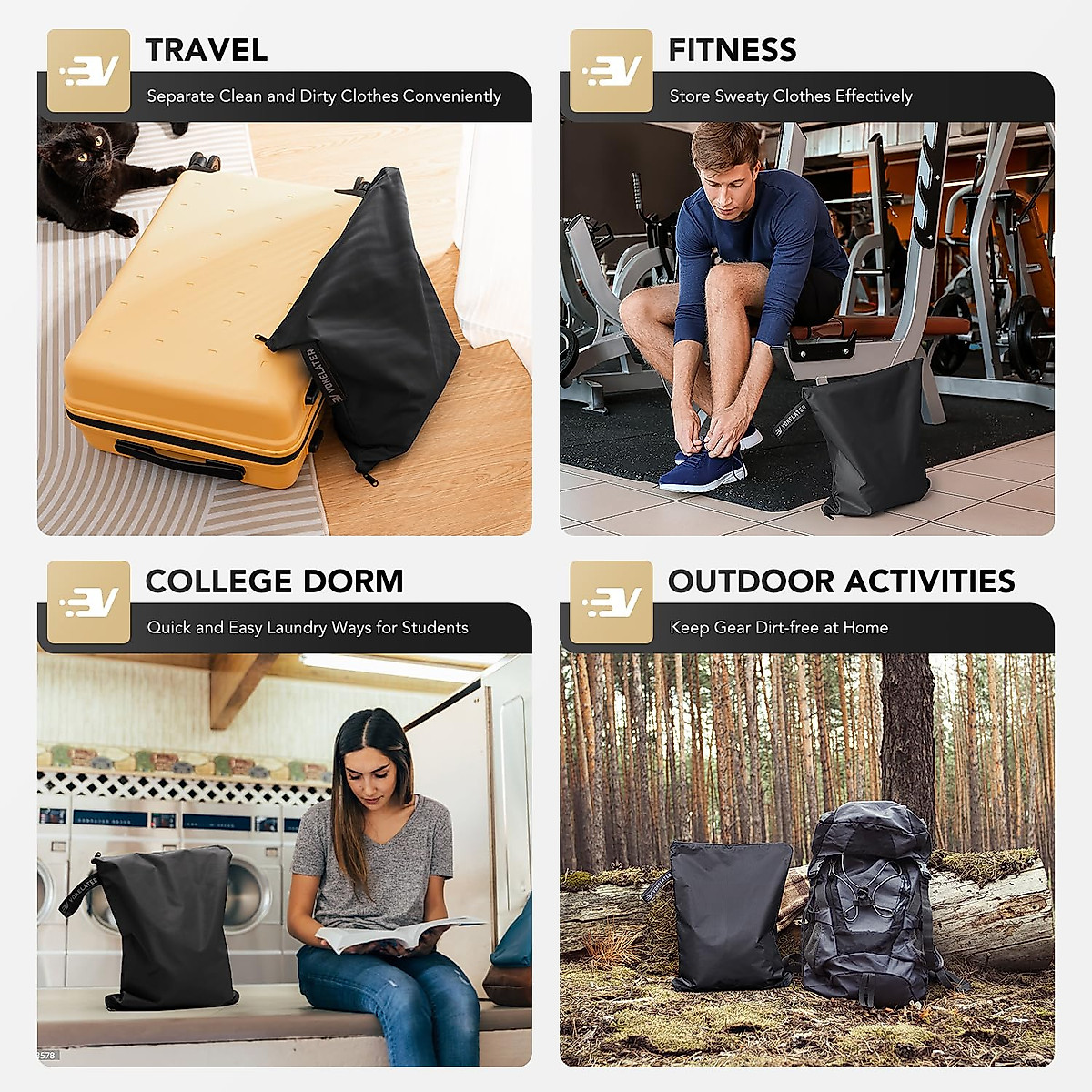 Laundry Bag, Vokelater Travel Laundry Bags Scalable One Mesh Pocket, Clothes Hamper Bag Dirty Clothes Organizer Travel Suitcase Organizer for College, Laundromat, Workers, Sports, Small, Black