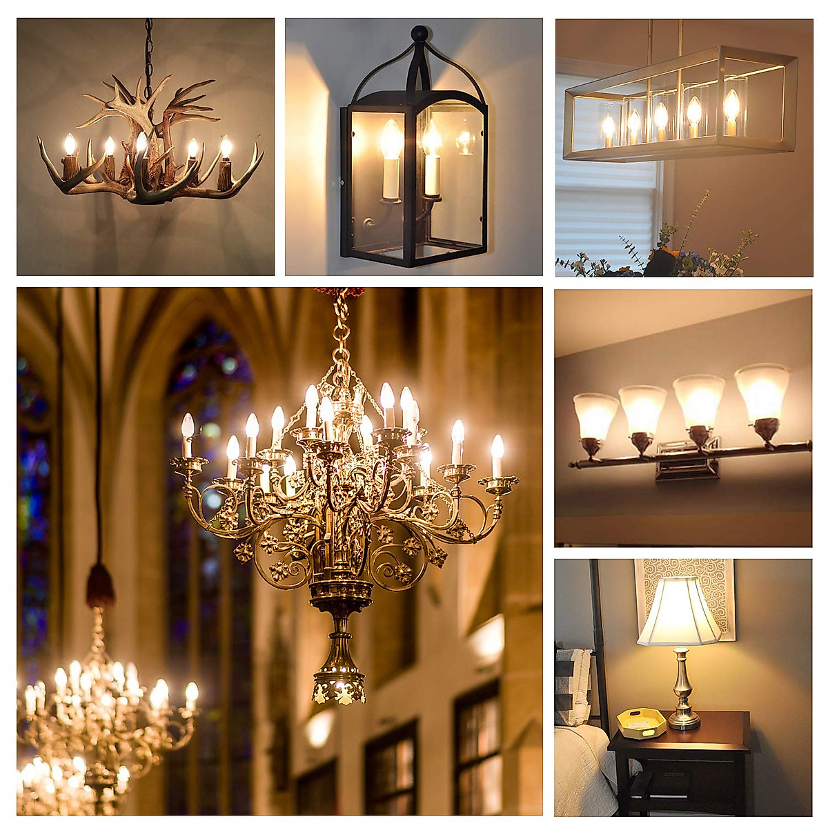 Hizashi 90+CRI Candelabra LED Light Bulbs 60 Watt, 2700K Soft White, E12 LED Bulb Dimmable, B11 Chandelier Light Bulbs, 6W, 550LM, Candle Light Bulbs, UL Listed, 12 Pack