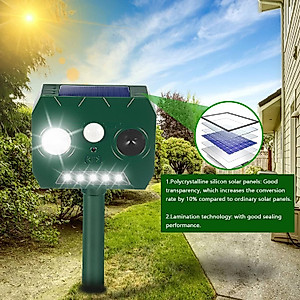 2 Pack Ultrasonic Animal Repellent Outdoor Solar Cat Deterrent with PIR Motion Sensor Flash Light for Squirrel Cat Deer Skunk Rabbit Coyote Dog, Deer Repellent Devices Skunk Repellent for Yard