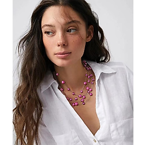 FULU AUTUMN Layered Pearl Necklace Multi-strand Pearl Choker Necklaces for Women Beaded jewelry for Wedding Parties(Hot pink)