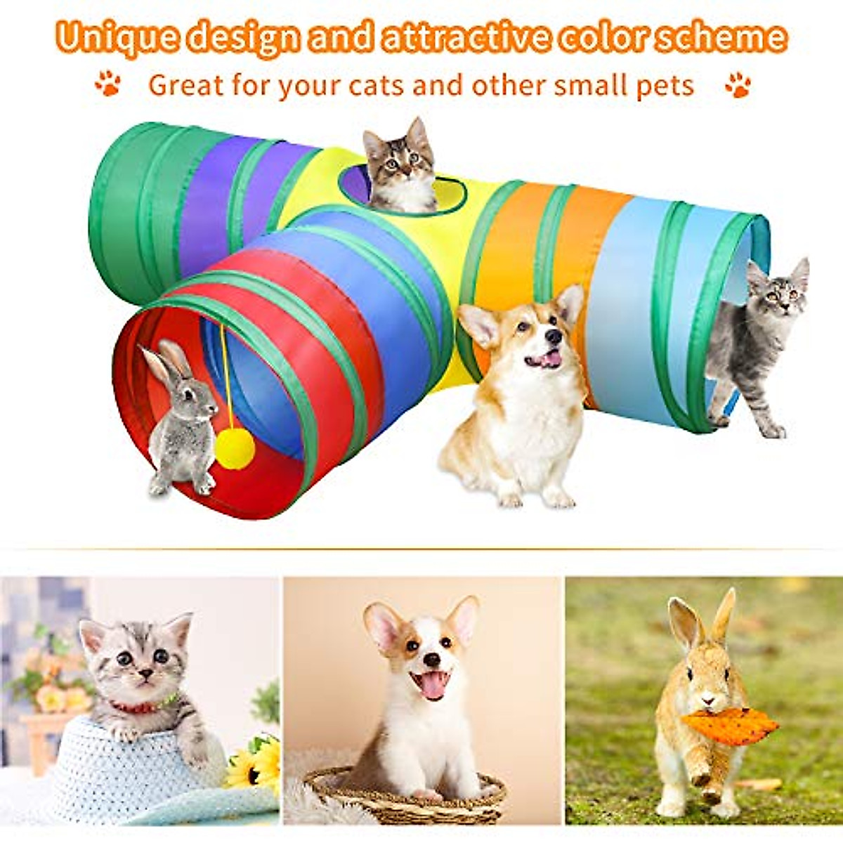 Malier Cat Toys Kitten Toys Set, Collapsible Cat Tunnels for Indoor Cats, Interactive Kitty Toys Cat Feather Toy Fluffy Mouse Crinkle Balls Cat 3 Way Tube Tunnel Toys for Cat Puppy Kitty Kitten