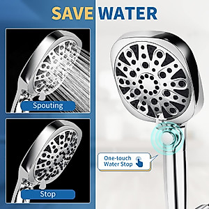 BQYPOWER High Pressure Shower Head with Handheld, 10-mode Handheld Shower Head, Detachable Showerhead Built-in Power Wash to Clean Tub, Tile & Pets, 5Ft Stainless Steel Hose and Adjustable Bracket