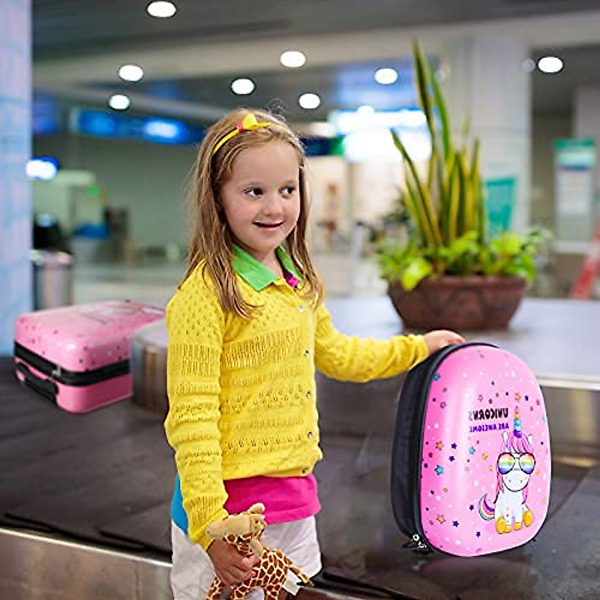 Weewooday Kids Luggage and Backpack 18" Suitcase with Spinner Wheel Hard Case Travel 13" Backpack Girl Suitcase Set for Kids Travel Supplies(Pink,Unicorn Style)