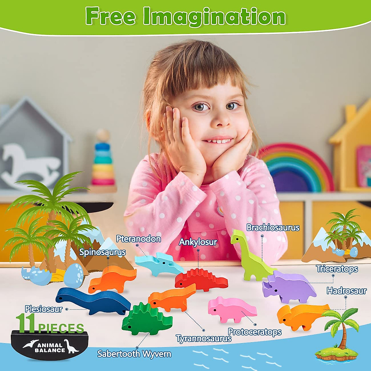 HahaGift Dinosaur Toys for Kids 3-5 Year Old Boys Gifts, Wooden Stacking Toddler Toys for 2 3 4 5 6 Year Old Boys Toys, Montessori Learning Toys Age 2-6 Year Old Boys Christmas & Birthday Gifts!