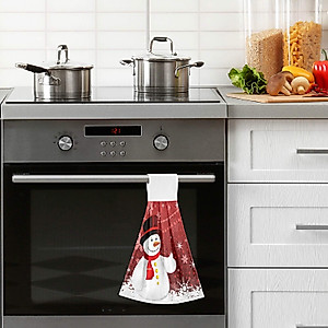 Christmas Winter Snowman Kitchen Hanging Towel Red Snowflakes Hand Fingertip Bath Tie Towels Set of 2 Pcs Tea Bar Dish Cloths 14 x 18 in Dry Towel Soft Absorbent Thin Durable for Laundry Room Decor