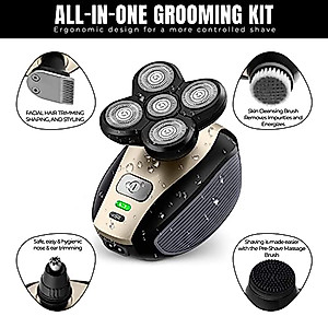 NAWAZJEE Electric Head Hair Pitbull Skull Shaver, Waterproof, Wet and Dry Rotary Razor, Cordless,USB Rechargeable, Men Bald Head Shaver Grooming Kit, Nose Ear Face and Body Trimmer, Multifunctional