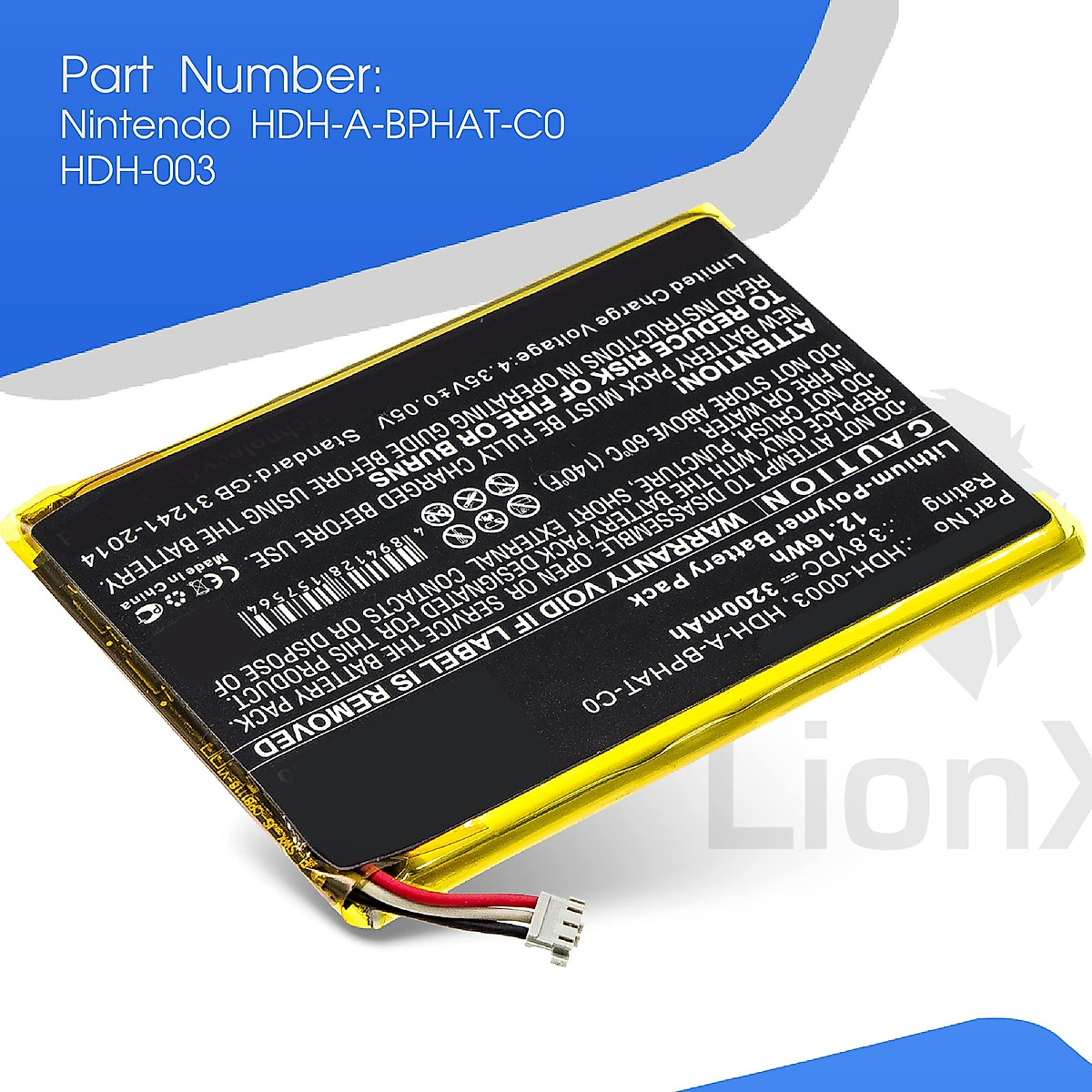 LIONX Battery Replacement for Game Console HDH-001 HDH-002 Switch Lite Switch Lite NS HDH-003 HDH-A-BPHAT-C0 3200mAh / 12.16Wh 3.8v Li-Polymer Black