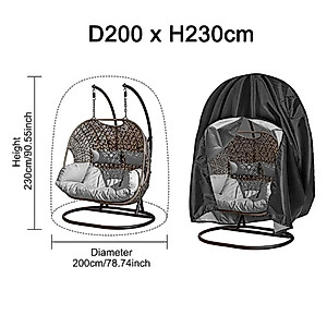 ASkinds Patio Hanging Egg Chair Covers with Zipper, Durable Double Wicker Egg Swing Chair Covers 91" Hx80 D Waterproof Resisatnt Outdoor Garden Chair Cover, Windproof Hanging Chair Cover(Black)
