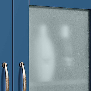 Topeakmart Over The Toilet Storage with 2-Door Tempered Glass Cabinet, Wooden Space-Saving with Toilet Rack and Inner Adjustable Shelf, L25xW9xH66, Navy Blue