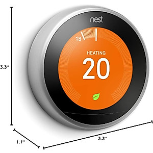 Google Nest Learning Thermostat - Programmable Smart Thermostat for Home - 3rd Generation Nest Thermostat - Compatible with Alexa - Stainless Steel (Renewed)