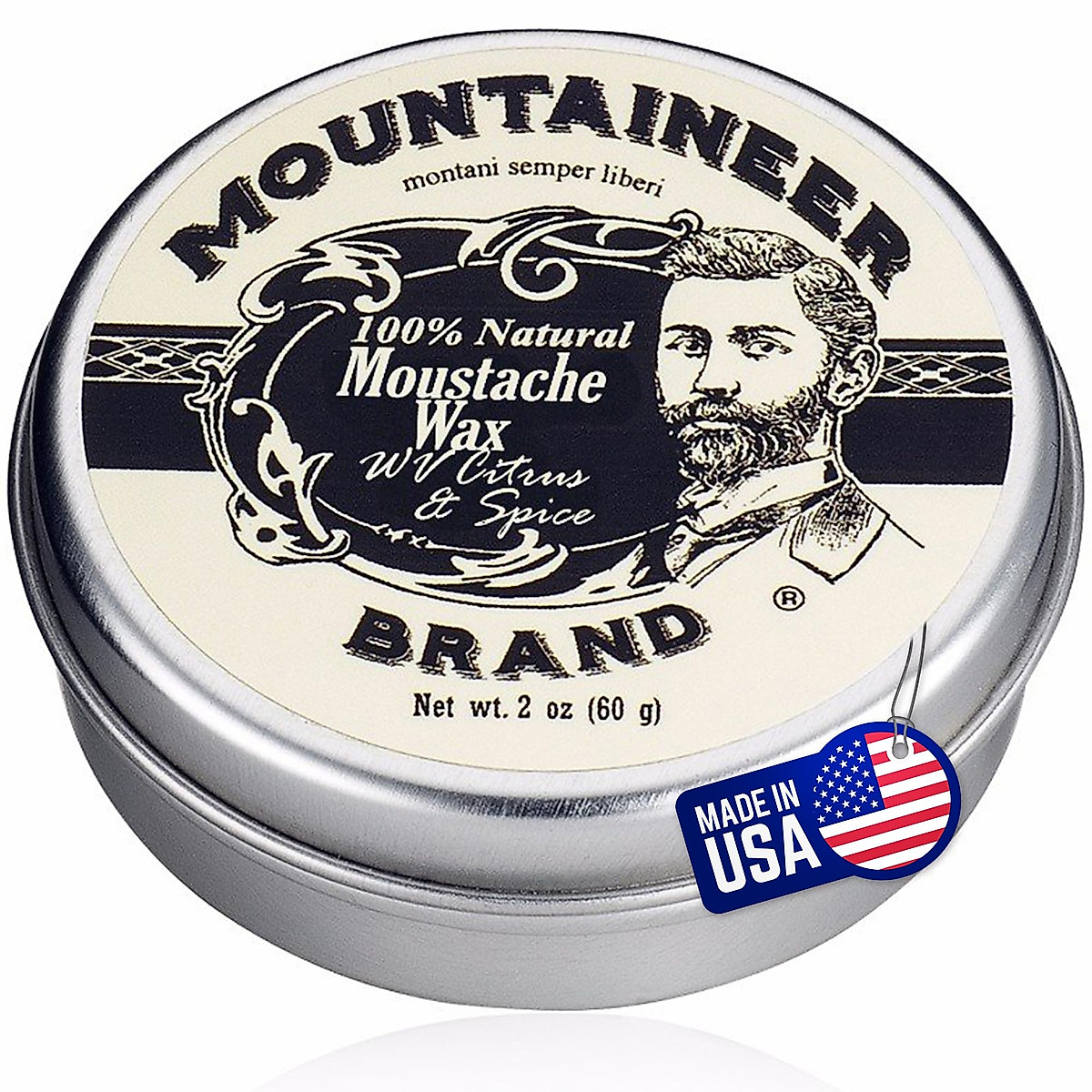 Mountaineer Brand Mustache Wax | Strong Hold | All Natural Ingredients with Beeswax | Grooming Beard Moustache Wax For Men | Made in USA | Citrus & Spice Scent 2oz