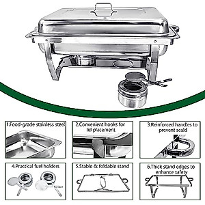 EVGTTI 4 Pack Chafing Dish Buffet Set, 8QT Stainless Steel Rectangular Chafers and Buffet Warmer Sets for Catering, with Food & Water Pan, Lid, Foldable Frame, Fuel Holder