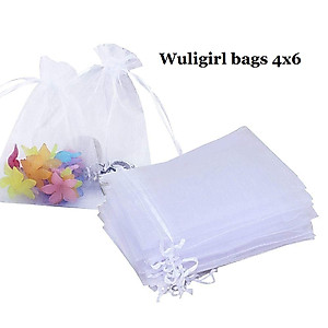 Wudygirl 100pcs Organza Bags 4X6 with Drawstring Jewelry Pouches Bags for Party Wedding Christmas Candy Seashell Favor Bags (White 4x6)