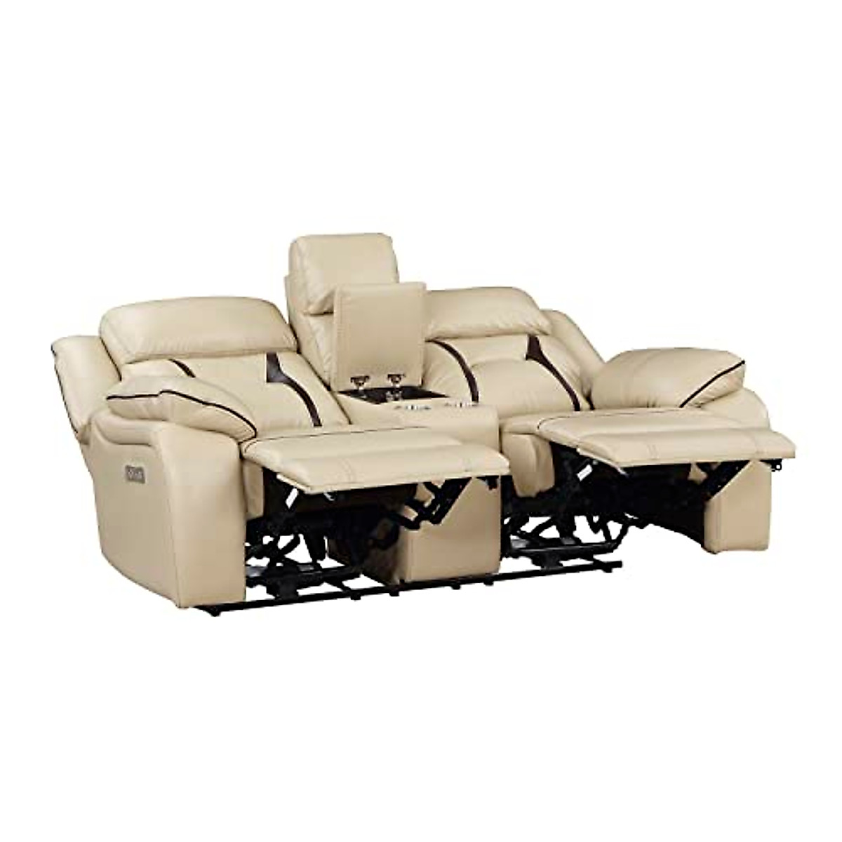 Lexicon Reclining Loveseat, Wall Hugger Recliners, Home Theater Seating, Power Double Recliner, Couches for Living Room, RV Furniture, Faux Leather with Contrast Piping, 66''W Love Seat, Beige