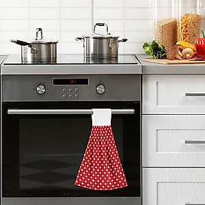 Red White Polka Dot Kitchen Hanging Towel 12 x 17 Inch Bath Hand Tie Towels Set 2 Pcs Tea Bar Dish Cloths Dry Towel Soft Absorbent Durable for Bathroom Laundry Room Decor