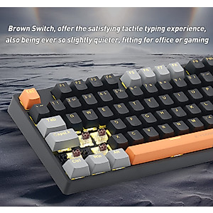 E-YOOSO Z-14 Mechanical Gaming Keyboard Brown Switches 104 Key, Full-Size Computer Keyboards, Solid Yellow Backlit Keyboard for PC Gamer, Black&Grey