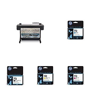 HP DesignJet T630 Large Format Wireless Plotter Printer - 36" (5HB11A), with Standard Genuine Ink Cartridges (4 Inks) - Bundle