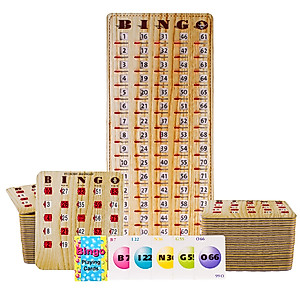 MR CHIPS Jam-Proof Bingo Cards with Sliding Windows, 100 Deluxe Woodgrain Cards, 75 Calling 1 Master Board…