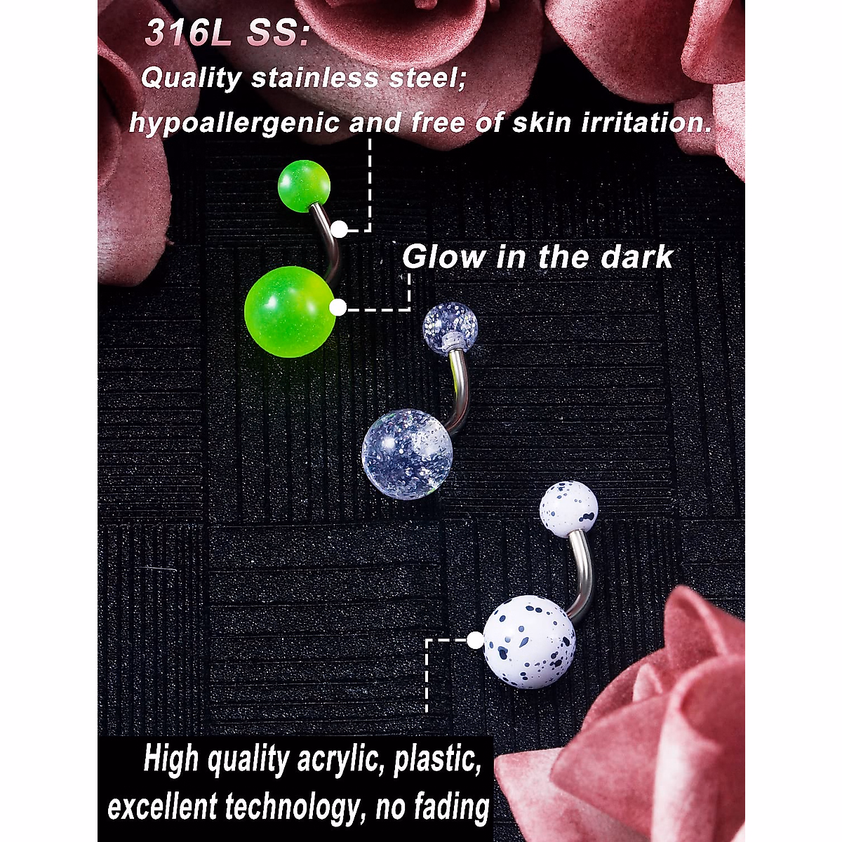 Boernfnso Belly button Rings 14g Plastic Belly Button Rings 35PCS Surgical Steel Belly Button Piercing Kit Cute Belly Button Rings Snake Belly Button Rings Banana Piercing Curved Barbell Jewelry 10mm