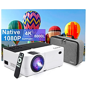 Portable Native Short Throw 1080P Projector, 8000L Full HD Mini LED Home Hheater Bedroom Projector, Outdoor Movie Projector Support 4K Display,Compatible with TV Stick,HDMI,VGA,TF,AV USB