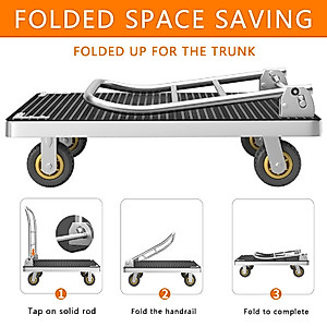 Platform Truck Cart, Foldable Push Cart Dolly Large Flatbed w/Rubber Mat and 6'' Wheels, 2200LBS Capacity Steel Heavy Duty Moving Platform Trucks Hand Cart for Groceries, Garage (41.3"x24.8")