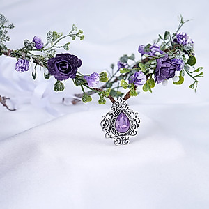MOSTORY Purple Flower Headpiece - Fairy Floral Crown Woodland Elf Headband Forest Wreath Elven Tiara for Renaissance Cosplay Christmas Wedding Party Bridal Women Girls
