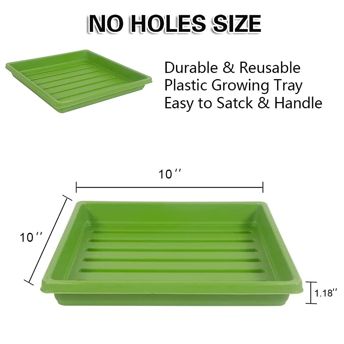 RooTrimmer 10-Pack Microgreen Seed Starter Grow Trays for Seedlings, Shallow Seeding Germination Flats Non Standard 1010 Tray no Holes Plant Sprouter Propogation Tray