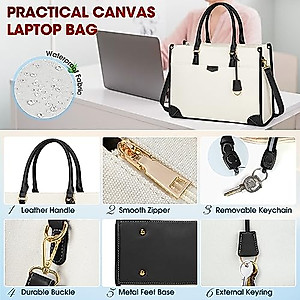 NUBILY Laptop Bag for Women 15.6 inch Lightweight Canvas Tote Waterproof Work Shoulder Bags Large Capacity Computer Professional Office Business Briefcase Casual Handbag Travel College, Black