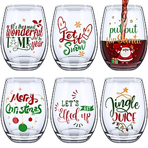 Funtery 6 Pcs Christmas wine Stemless Glass Funny Christmas Gift Set for Teacher Men Women Family Friend Coworker, Gift Ideal Christmas Birthday Wedding Party Supplies(Rich Style)