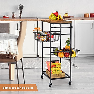 NORCEESAN Rolling Storage Cart 4 Tier Kitchen Cart on Wheels Metal Mobile Utility Cart with Storage Basket Shelf Bathroom Organizer Cart with Handle Pantry Trolley Cart with Tabletop for Home Office