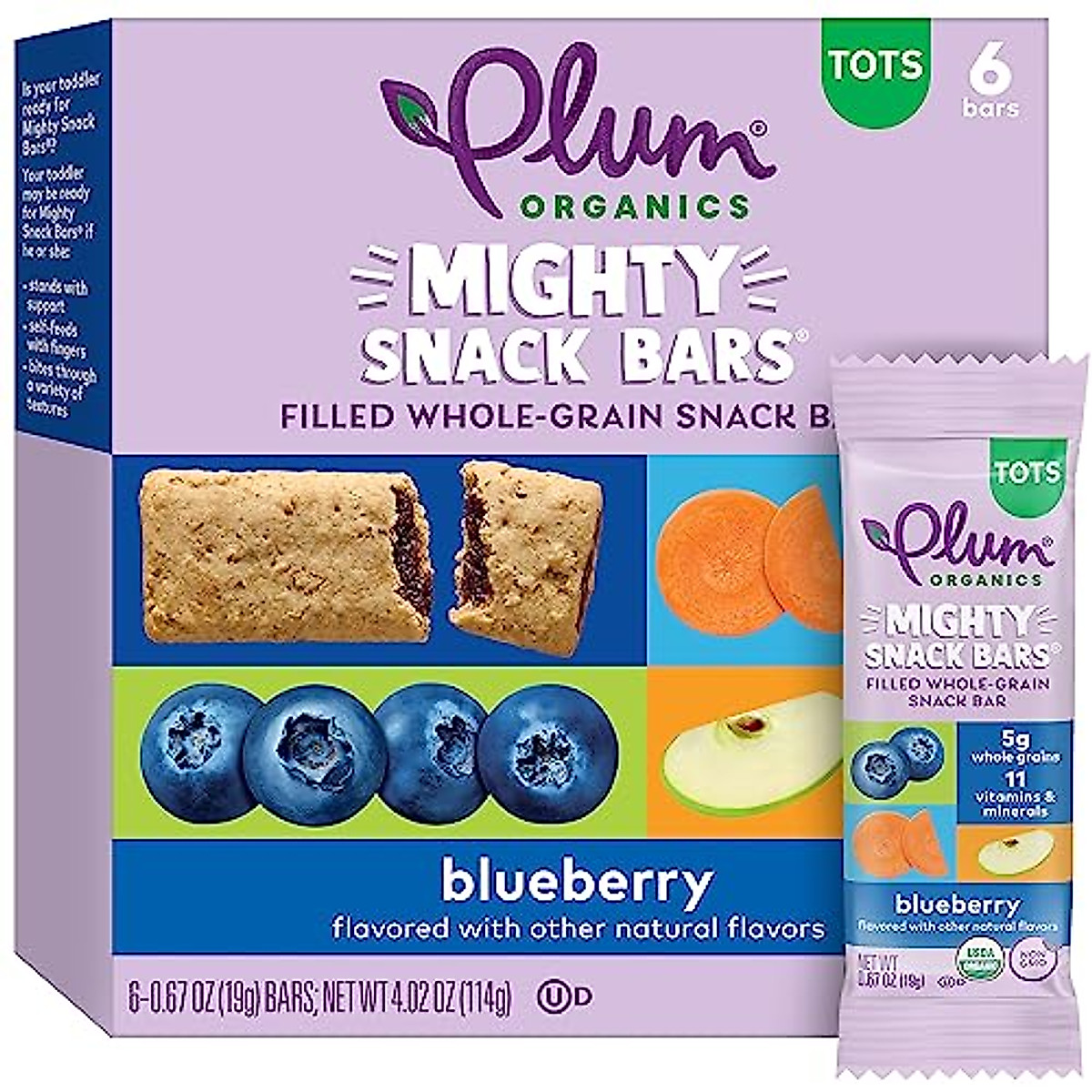 Plum Organics | Mighty Snack Bars | Organic Toddler & Kids Snacks | Blueberry | 0.67 Ounce Bar (48 Total)