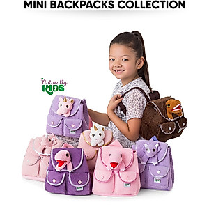 Naturally KIDS Mini Dinosaur Backpack - Very Small Toddler Backpack for Girls Boys - Dinosaur Toys for Kids 3-5 - Little Brown Backpack - Tiny T Rex