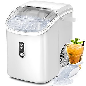AGLUCKY Nugget Ice Maker Countertop, Portable Pebble Ice Maker Machine with Self-Cleaning Function,35lbs/24H,One-Click Operation,Pellet Ice Maker for Home/Kitchen/Office(White)
