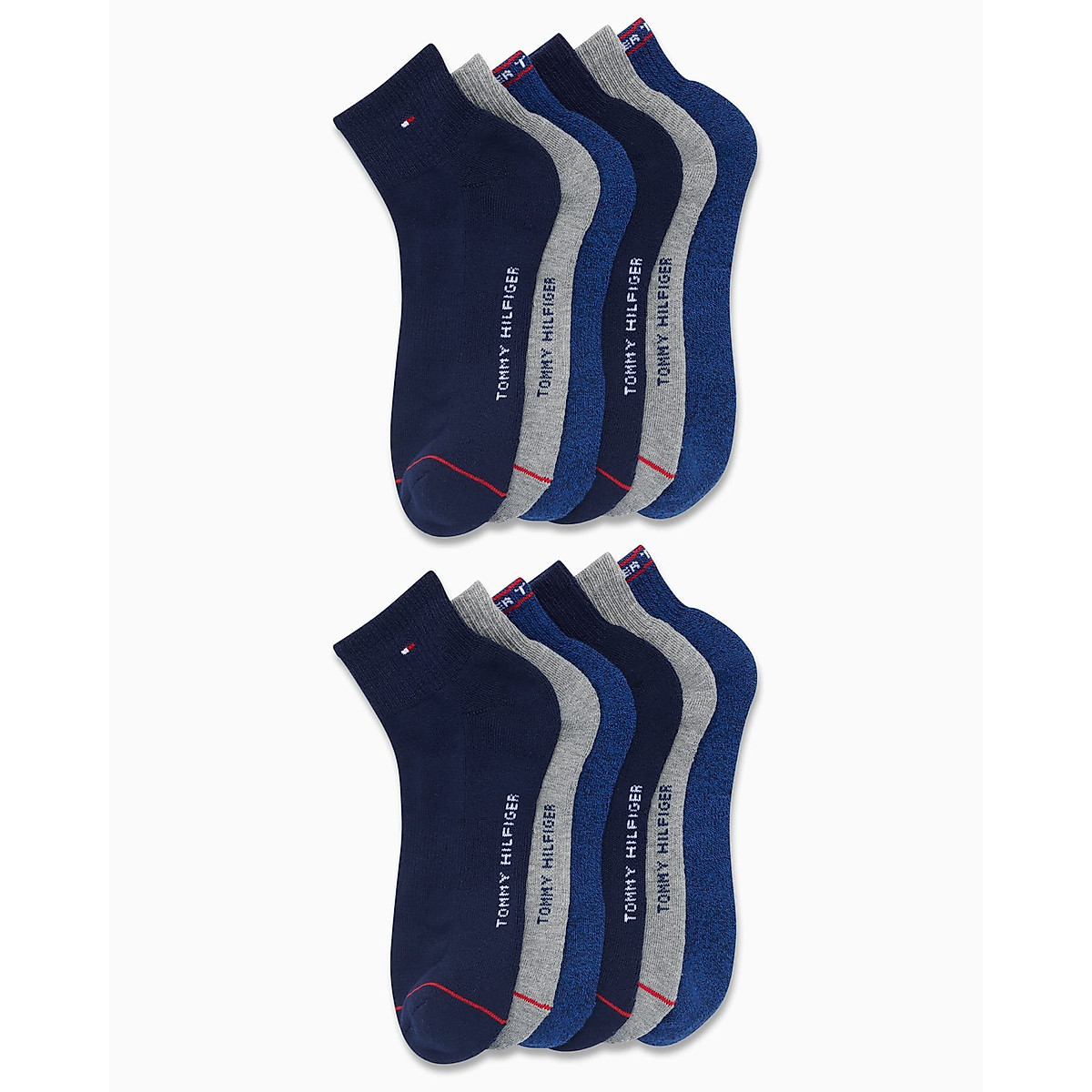 Tommy Hilfiger Men's Socks - Cushion Quarter Cut Ankle Socks (12 Pack), Size 7-12, BlueGrey