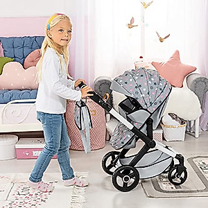 Bayer Design Dolls: Pram Xeo - Grey, Pink, Stars - Includes Shoulder Bag, Fits Dolls Up to 18', Convertible to A Pushchair, Adjustable Handle & Swivel Front Wheels, Accessory for -Plush Toys, Ages 3+