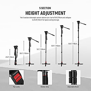 NEEWER Professional Camera Monopod with Feet, 70.5"/179cm Telescopic Portable Aluminum Travel Monopod & Pan Tilt Fluid Head & Removable Tripod Base for DSLR Camera Camcorder, Max Load 13.2lb/6Kg, GM76