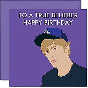 Fun Birthday Cards for Women Her - Belieber Day - Happy Birthday Card for Mom Sister Daughter Granddaughter Aunt Grandma, 5.7 x 5.7 Inch Ladies Woman's Funny Bday Pun Greeting Cards