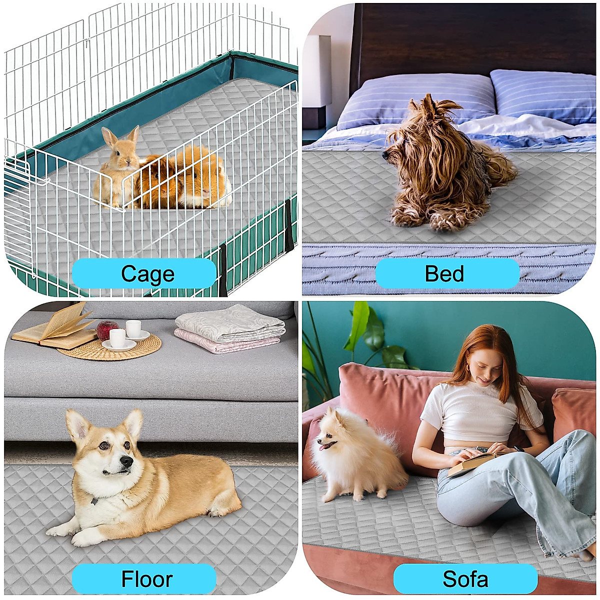 XANGNIER Guinea Pig Cage Liner-2 Pack 47" X 24" Washable Guinea Pig Bedding,Waterproof Reusable & Anti Slip Super Absorbent Fleece Pee Mat for Small Animals Rabbit Hamster Rat,Guinea Pig Accessories