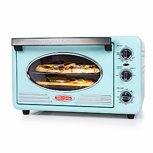 Nostalgia Oven, Toast, AirFry, Broil Functions Large Capacity Fits Slices of Bread Two 12 in. Pizzas-Includes Baking Pan and Frying Basket, 21 Qt, Aqua