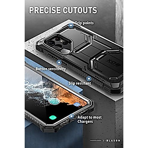i-Blason Armorbox Designed for Samsung Galaxy S23 Ultra Case with Kickstand & Belt Clip, [2 Front Frames] Full-Body Rugged Bumper Case with Built-in Screen Protector [Support Fingerprint ID] (Black)