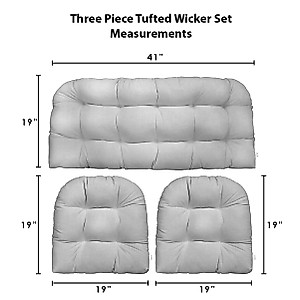 RSH DECOR: 3-Piece Wicker Tufted Cushion Set | 41” x 19" & 19" x 19" | All-Weather Spun Fabric | Water-Resistant | Outdoor Loveseat & U-Shape Cushions for Patio Furniture | Classic Pink Stripe