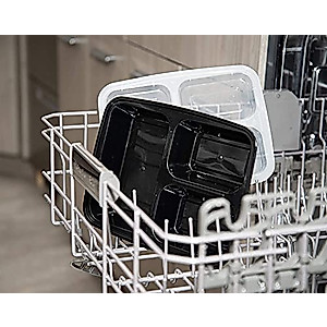 Ez Prepa [20 Pack] 32oz 3 Compartment Meal Prep Containers with Lids - Bento Box - Plastic - Stackable, Reusable, Microwaveable & Dishwasher Safe