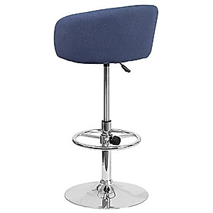 Flash Furniture Luis Contemporary Blue Fabric Adjustable Height Barstool with Barrel Back and Chrome Base